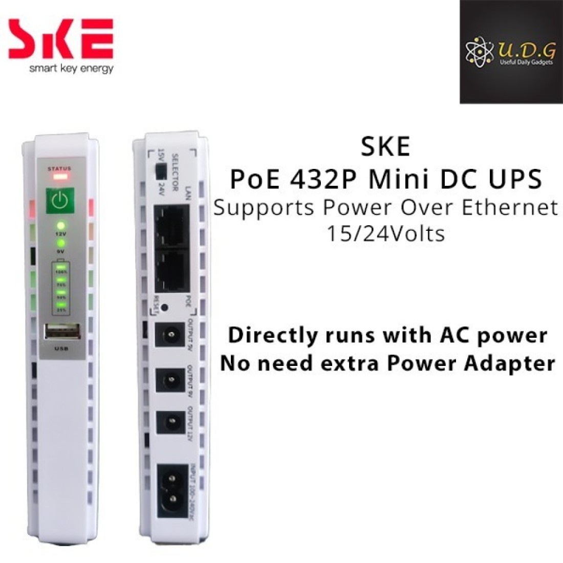PoE 432P Mini DC UPS 25Watt 5v 9v 12v & PoE support 15/24v